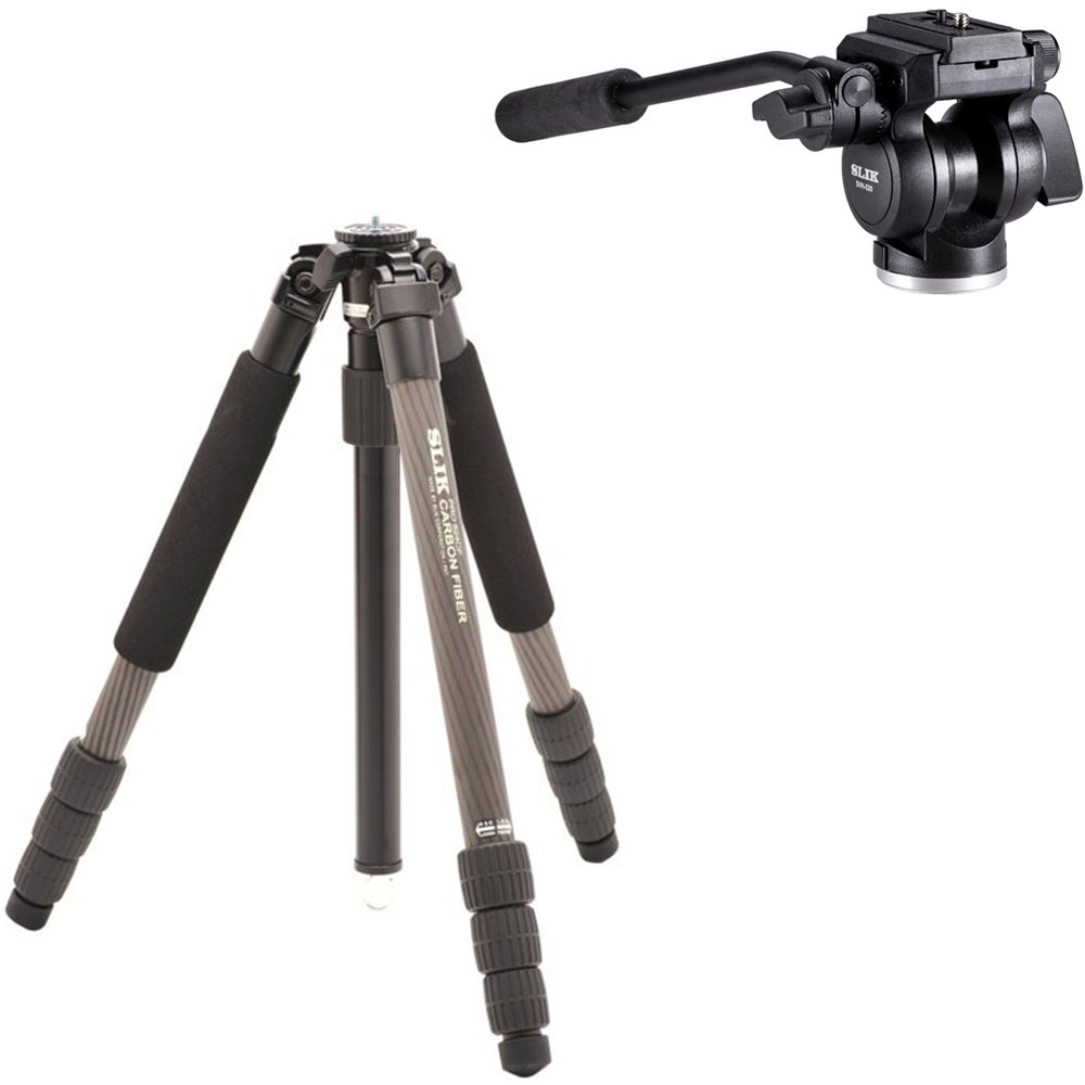 Slik PRO CF-834 Carbon Fiber Twist Lock Tripod + Slik SVH-520 Fluid ...