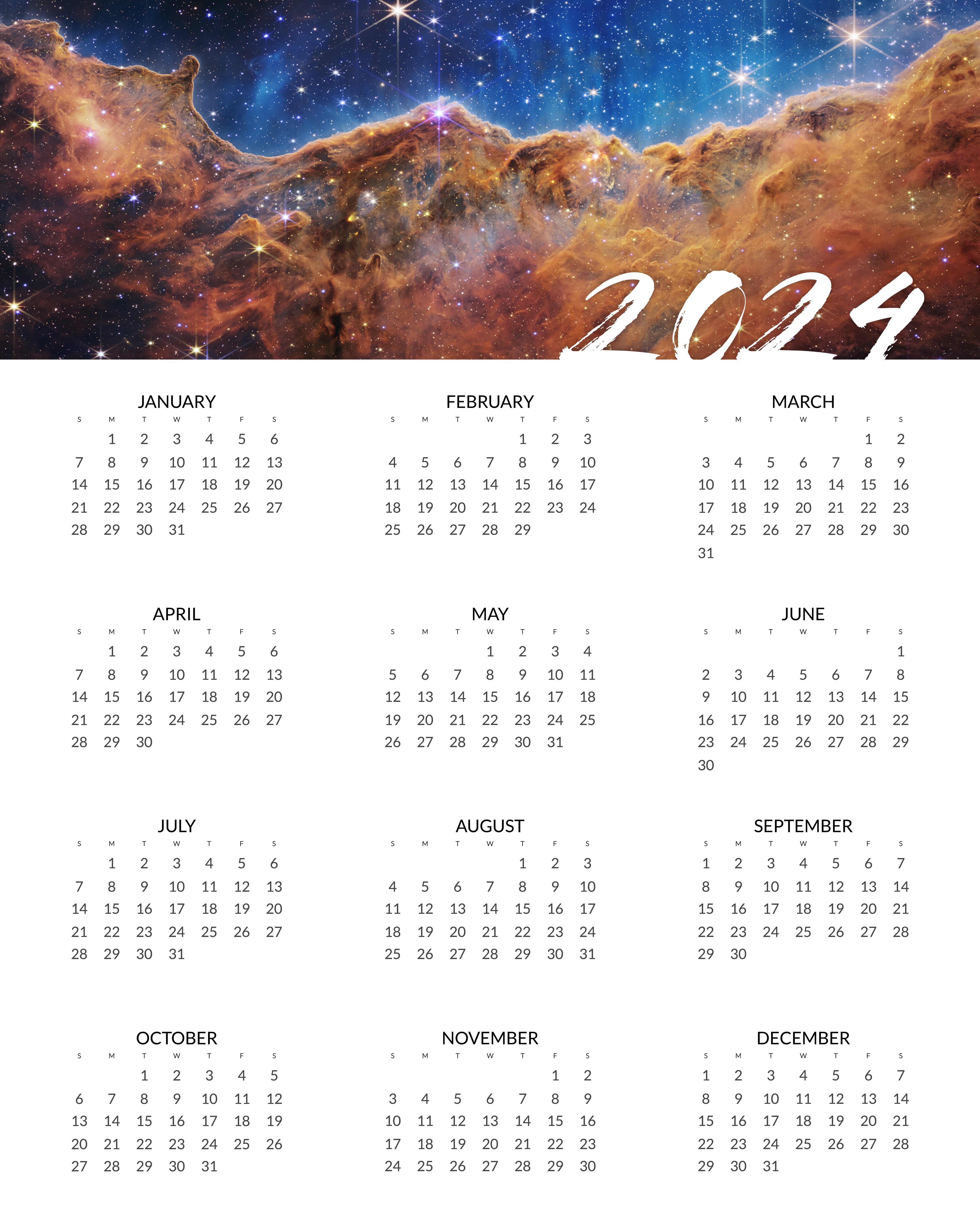 One Page Yearly Wall Photo Calendars 2025 - Atlantic Photo Supply